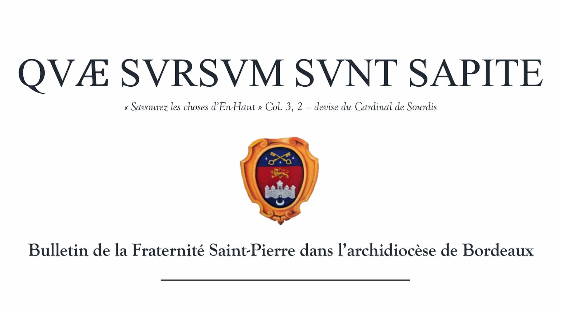Fraternité Sacerdotale Saint-Pierre dans l'archidiocèse de Bordeaux ...
